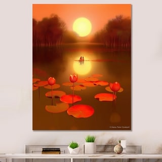 Designart "Asian Lotus Pond Serenity Full Moon Reflections" Asian Art Wall Art Prints - Bed Bath ...